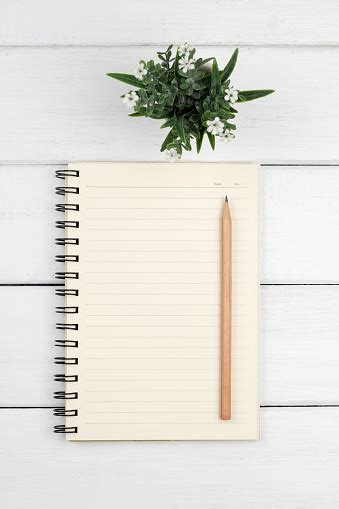 흰색 나무 책상에 갈색 연필이있는 빈 빈 열린 노트북의 상단보기 0명에 대한 스톡 사진 및 기타 이미지 0명 공란 공부 Istock