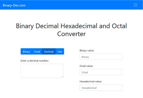 Binary Dec Com Dec Hex Bin Oct Converter