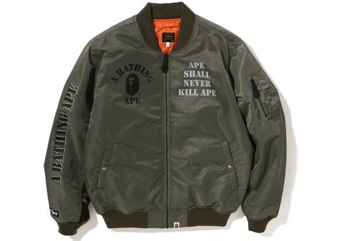 Bape Stencil Loose Fit Ma 1 Jacket Olive Drab Herren Fw22 De