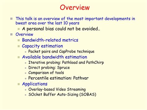 Ppt Bandwidth Estimation In Computer Networks Measurement Techniques And Applications