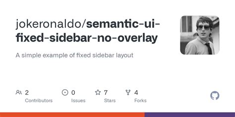 Github Jokeronaldo Semantic Ui Fixed Sidebar No Overlay A Simple Example Of Fixed Sidebar Layout