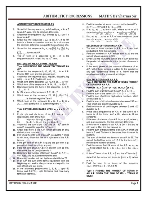 Arithmetic Progressions Pdf Sequence Mean