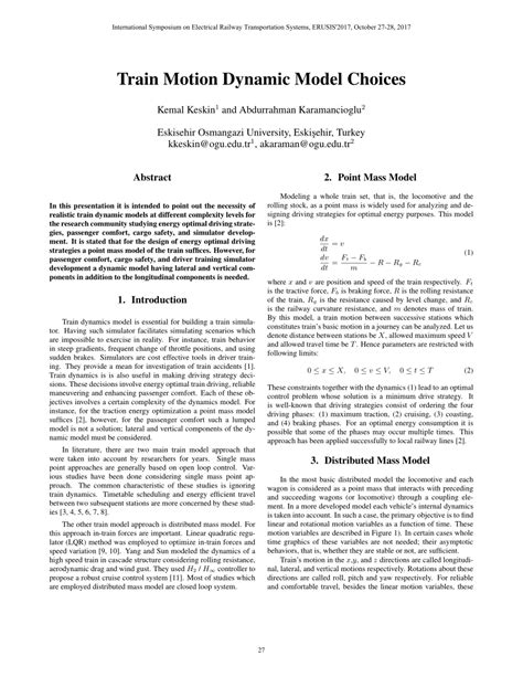 PDF Train Motion Dynamic Model Choices