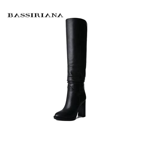 Bassiriana2019 кожаные ботфорты на высоком каблуке женские зимние ботинки женские туфли черные