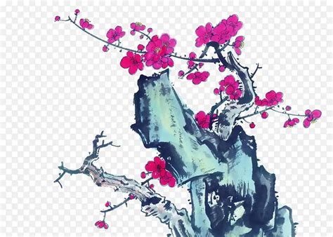 腊梅奇石国画PNG图片素材下载 图片编号qlvgrneo 免抠素材网