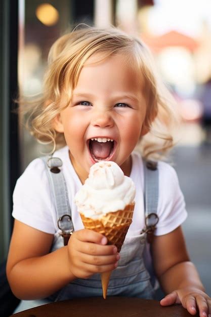 Premium Photo Happy Girl Eating Ice Cream