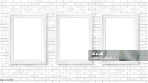 벽에 프레임 포토프레임 모형 비즈니스 디자인을위한 간단한 빈 프레임 벽돌 벽 그림 그림 포스터 레터링 또는 사진 갤러리에 설정된