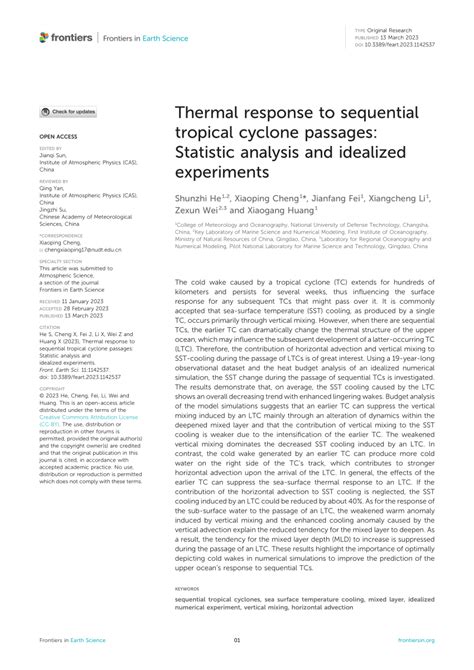 Pdf Thermal Response To Sequential Tropical Cyclone Passages