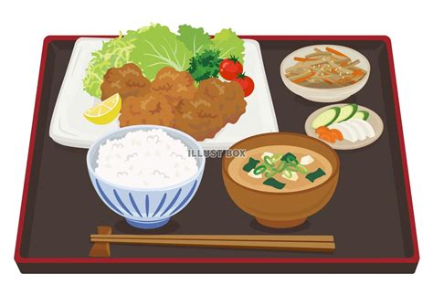 無料イラスト 食事★おかず★鶏のからあげ定食★フライドチキン