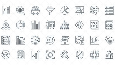 32 Data Analysis Line Icons Graphics Motion Array