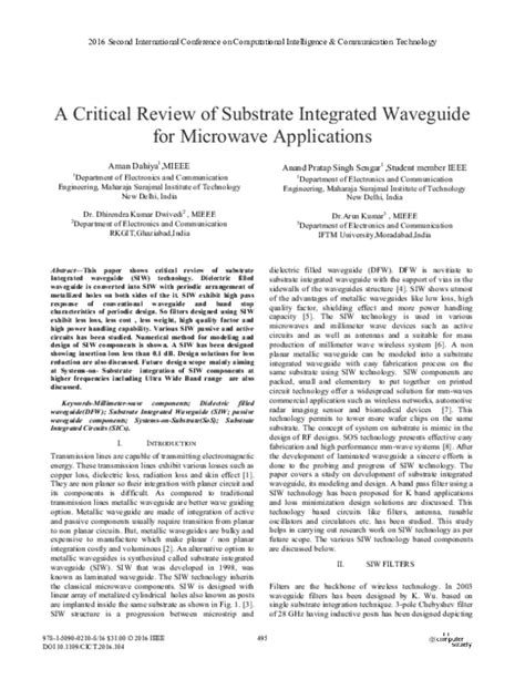 Pdf A Critical Review Of Substrate Integrated Waveguide For Microwave Applications