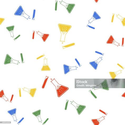 색상 테스트 튜브 및 플라스크 화학 실험실 테스트 아이콘 흰색 배경에 원활한 패턴을 격리 실험실 유리 제품 기호 벡터 0명에 대한 스톡 벡터 아트 및 기타 이미지 Istock