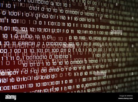 Red Binary Code On Computer Screen With Error Message Problem Internet Business Connection