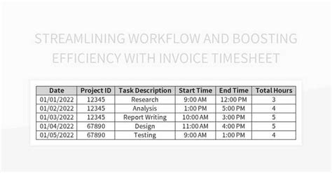 Boost Efficiency And Streamline Workflow Using Invoice Timesheets Excel Template Free Download