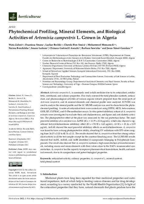 Pdf Phytochemical Profiling Mineral Elements And Biological
