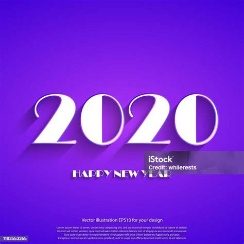새해 복 주 2020 보라색 배경에 흰색 텍스트입니다 템플릿 휴일 카드입니다 겨울 휴가 인사말 포스터입니다 벡터 일러스트레이션 12월에 대한 스톡 벡터 아트 및 기타 이미지