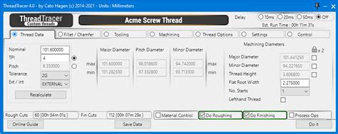 Acme Threads Needs Only The Nominal And TPI To Set Up The Machining Diameters The Plugin Will