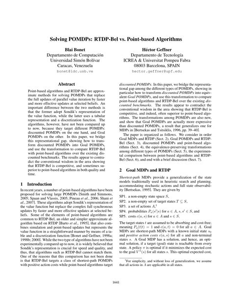Pdf Solving Pomdps Rtdp Bel Vs Point Based Algorithms