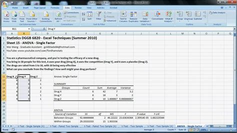 Excel Techniques ANOVA Single Factor Avi YouTube