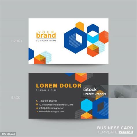 아이소메트릭 큐브 그래픽 배경과 다채로운 명함 디자인 깨끗하고 현대적인 네임 카드 디자인 템플릿 젊은 역동적 인 개념 명함 육각형에 대한 스톡 벡터 아트 및 기타 이미지