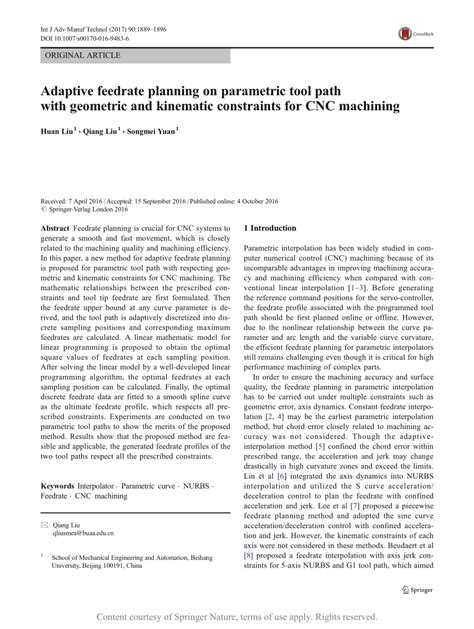 Adaptive Feedrate Planning On Parametric Tool Path With Geometric And