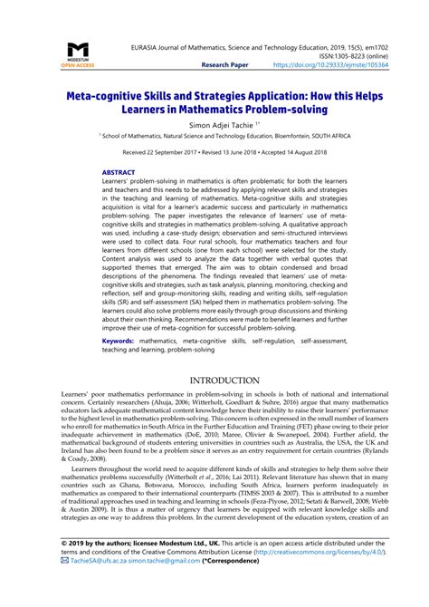 Pdf Meta Cognitive Skills And Strategies Application How This Helps Learners In Mathematics