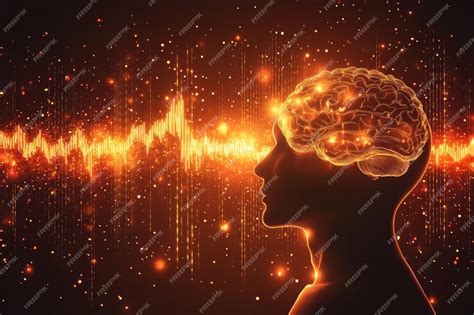 Brain Stimulation Brain Circuits And Brain Impulses Abstract Face With Orange Light Patterns