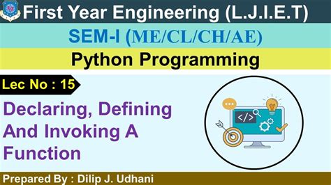 Lec 15 Declaring Defining And Invoking A Function Python Programming