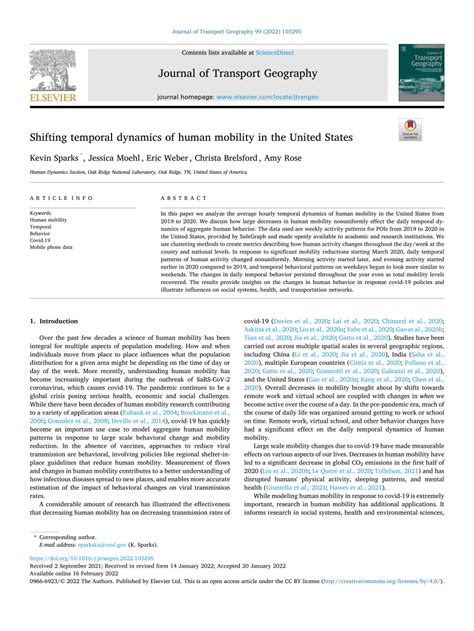 Pdf Shifting Temporal Dynamics Of Human Mobility In The United States