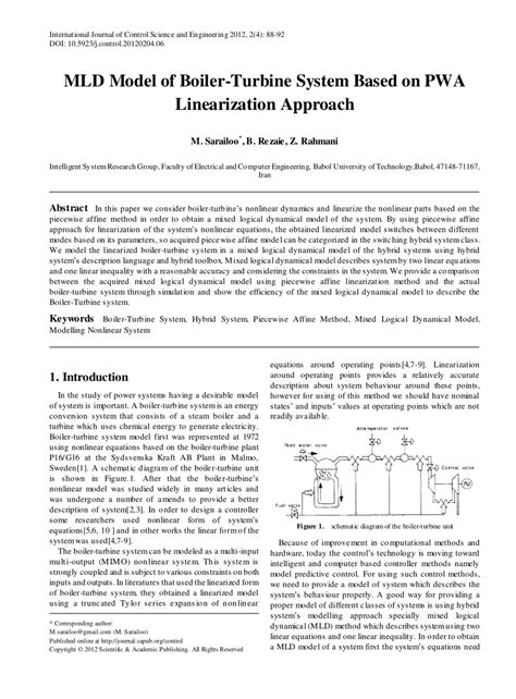Pdf Mld Model Of Boiler Turbine System Based On Pwa Linearization