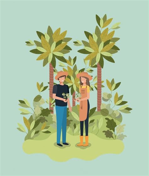 Premium Vector Couple Planting Tree In The Park