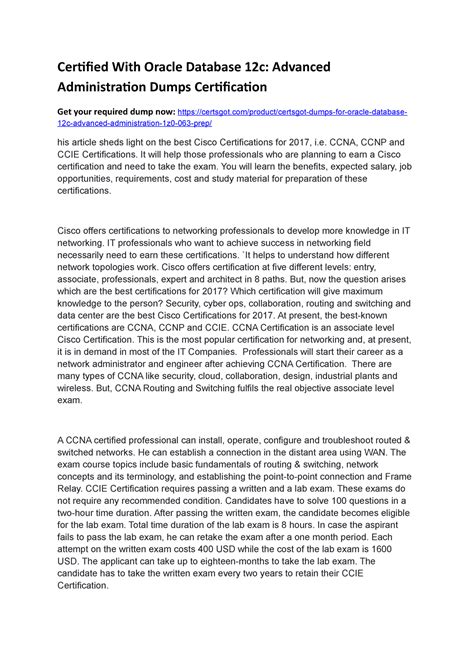 Oracle Database 12c Advanced Administration 1z0 063 Certified With