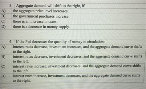 Solved 3 Aggregate Demand Will Shift To The Right If A