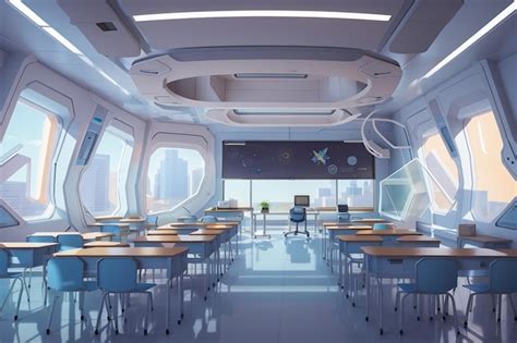 Premium Ai Image Illustration Futuristic School Classroom