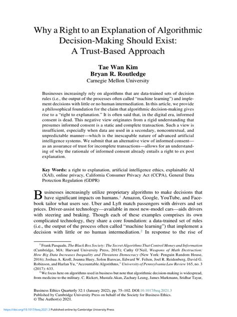 Why A Right To An Explanation Of Algorithmic Decis Pdf