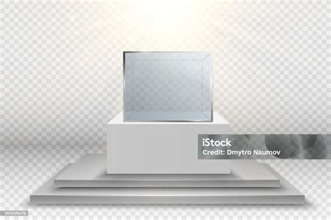 큐브 형태로 전시회를위한 유리 쇼케이스 스포트라이트로 조명 판매 배경 박물관 유리 상자 고립 된 광고 또는 비즈니스 디자인 부티크 전시실 0명에 대한 스톡 벡터 아트 및