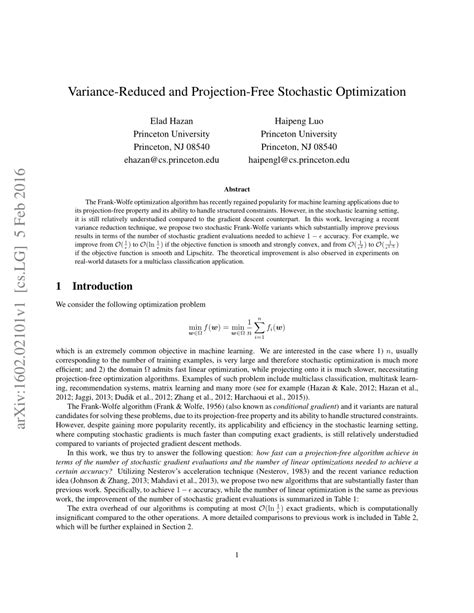 Pdf Variance Reduced And Projection Free Stochastic Optimization