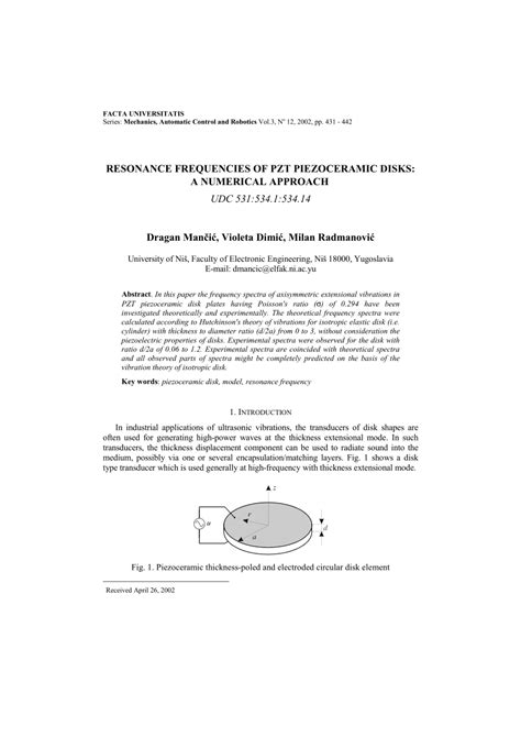 Pdf Resonance Frequencies Of Pzt Piezoceramic Disks A Numerical Approach