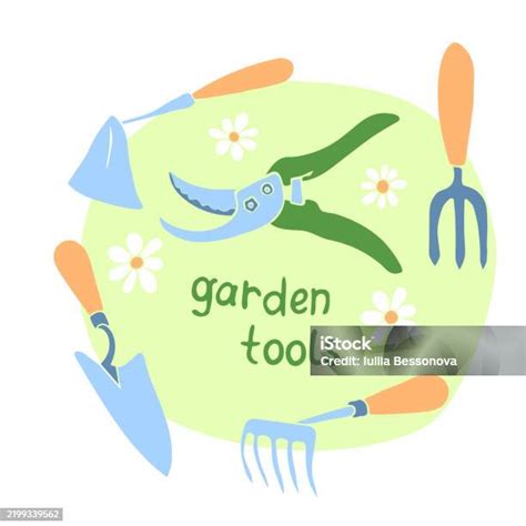 정원 도구의 벡터 세트 괭이 포크 Pruner 가지 치기 가위 플랫 스타일 절연 정원 농장 다차 시골 현장에서 작업하기위한 장비 가지치기에 대한 스톡 벡터 아트 및 기타