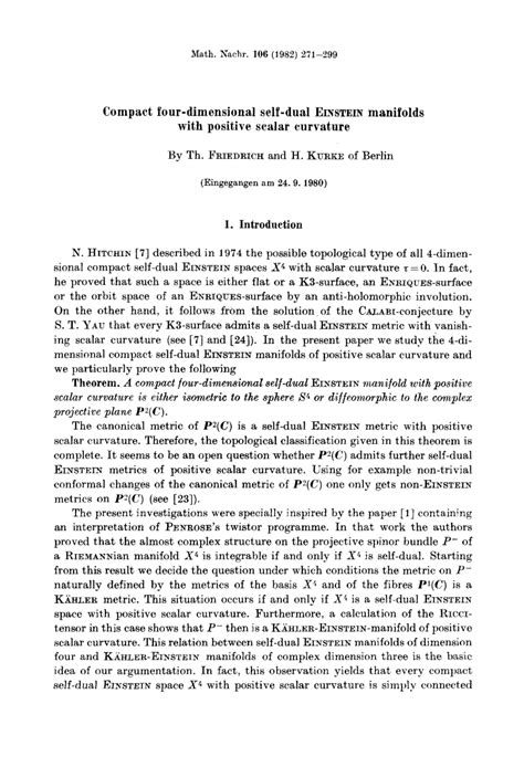 Pdf Compact Four‐dimensional Self‐dual Einstein Manifolds With Positive Scalar Curvature
