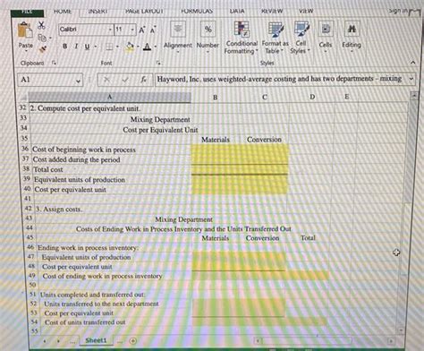 Solved Excel SIM Process Costing Using The Weighted Average Chegg Com