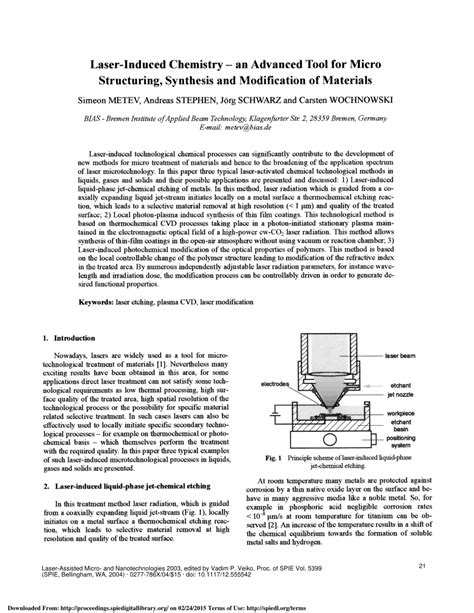 Pdf Laser Induced Chemistry An Advanced Tool For Micro Structuring Synthesis And
