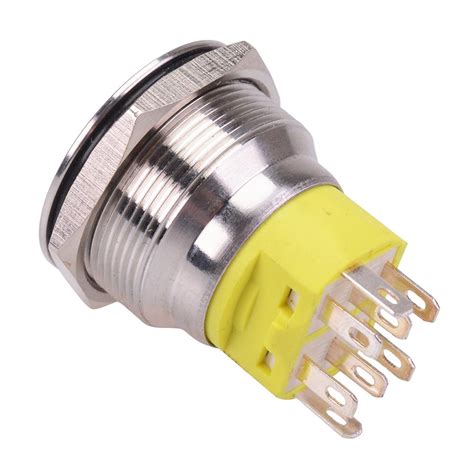 Blue LED On On Latching 25mm Vandal Push Button Switch DPDT