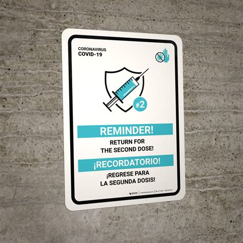 Reminder Return For The Second Dose Bilingual Spanish Portrait Wall Sign