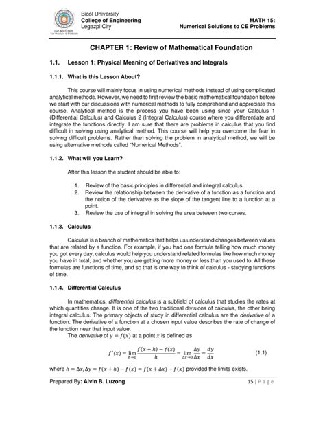 Numerical Solutions To Ce Problems Calculus Review