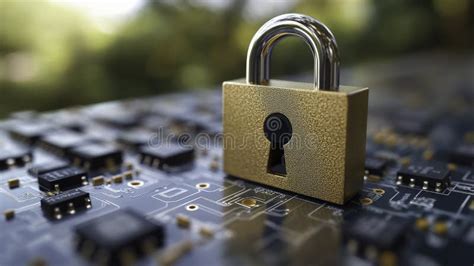 Golden Padlock On A Circuit Board Symbolizing Cybersecurity And Data Protection Stock