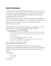 Sets Formulas Docx Sets Formulas Set Formulas Are The Formulas Associated With Set Theory In