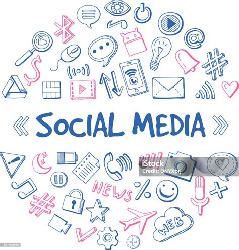 소셜 미디어 네트워크입니다 손 흰색 바탕에 원 형태로 Infographic 개념을 그려 벡터 아이콘 세트 로고에 대한 스톡 벡터 아트 및 기타 이미지 Istock