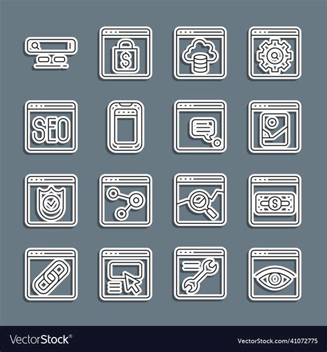 Set Line Browser Incognito Window Photo Royalty Free Vector