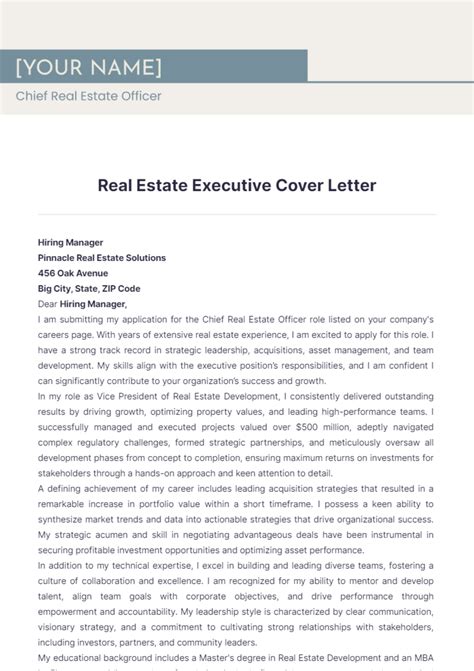 Free Real Estate Executive Cover Letter Template To Edit Online